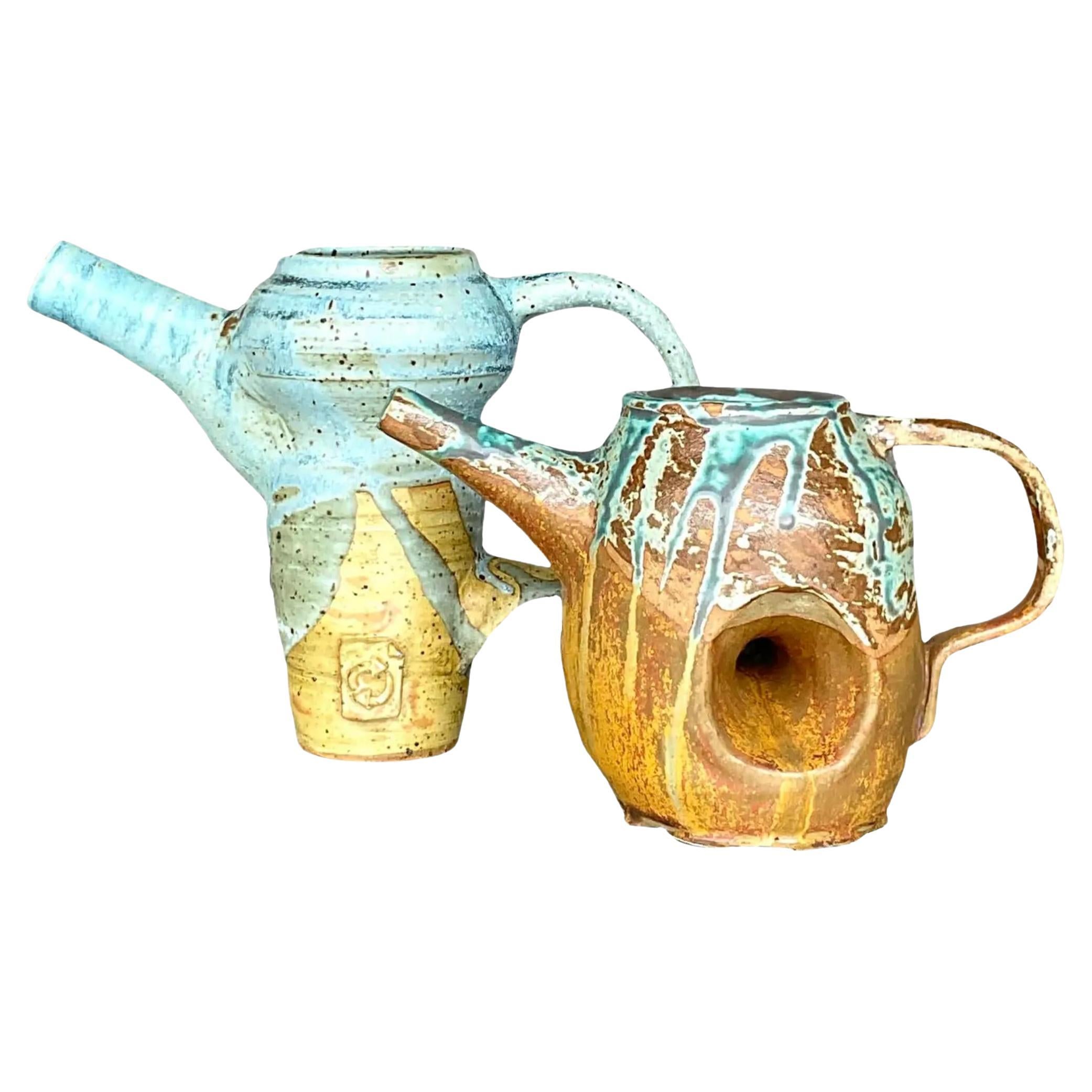 Vintage Boho Signed Studio Pottery Pitchers - a Set of 2 For Sale at ...
