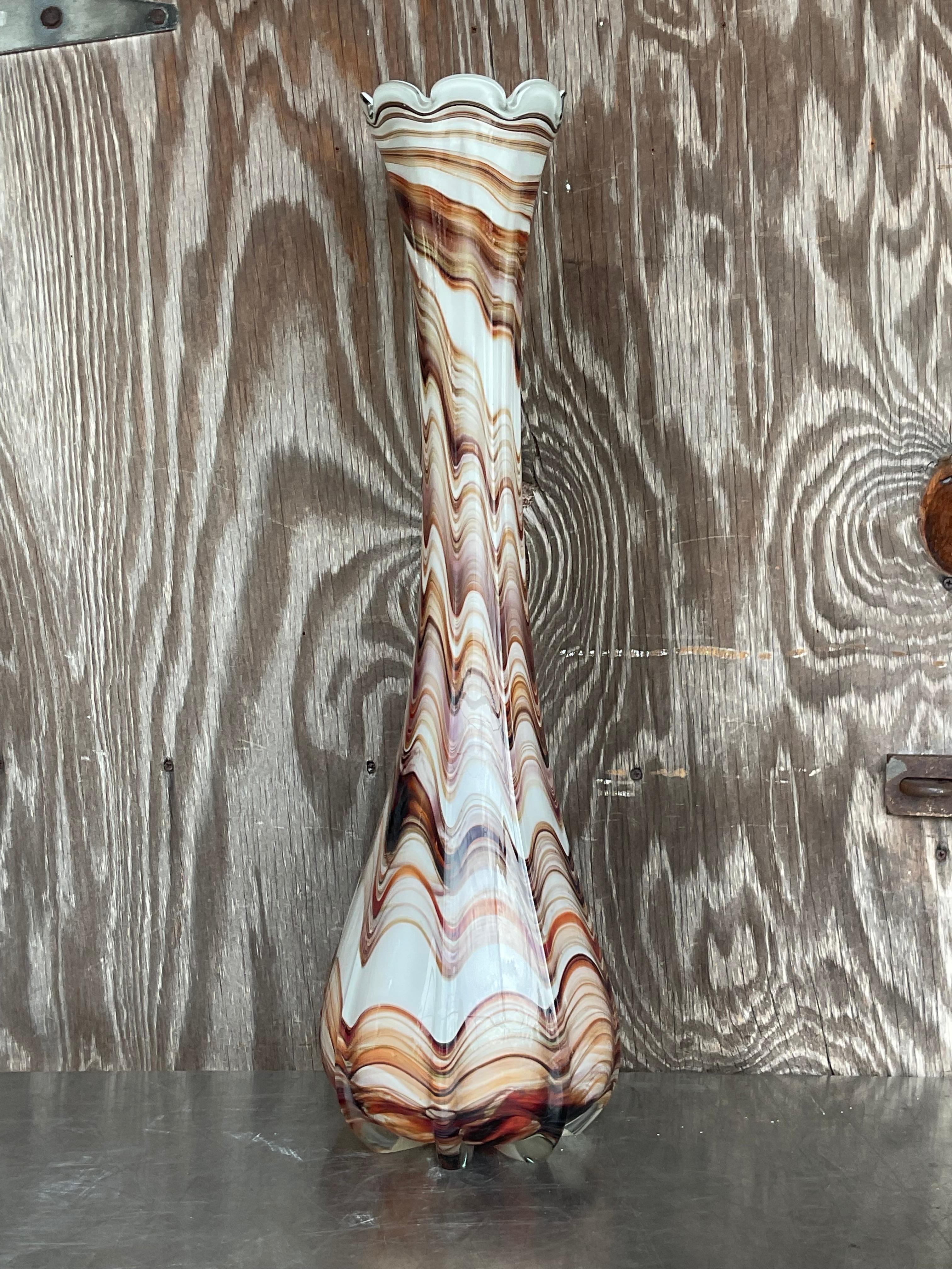 Vintage Boho Slag Glass Swirl Vase For Sale at 1stDibs