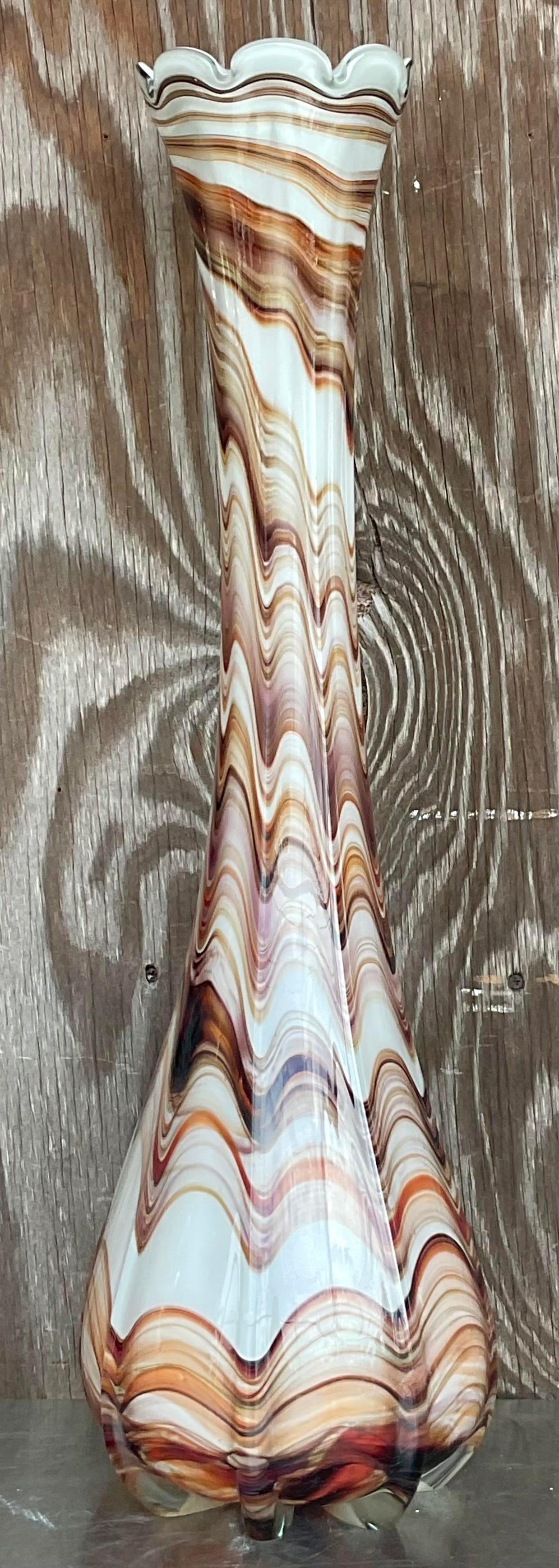 Vintage Boho Slag Glass Swirl Vase For Sale at 1stDibs