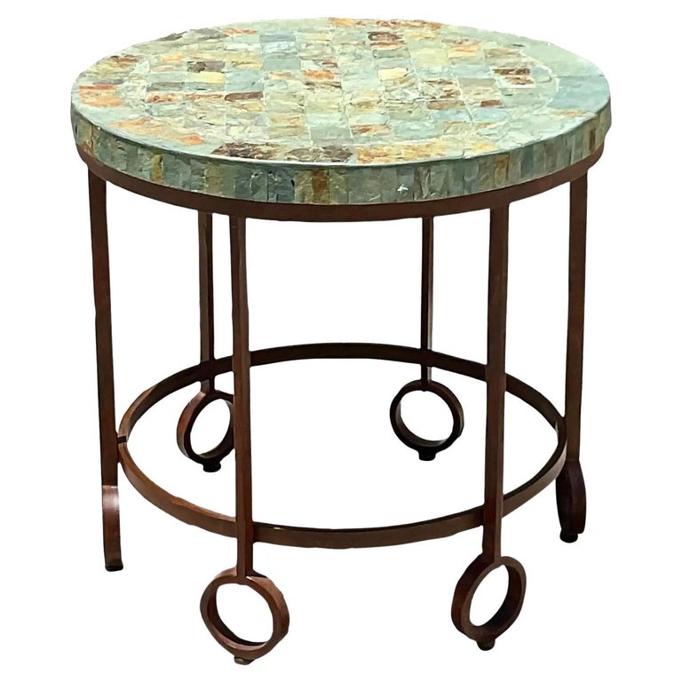 Vintage Boho Slate Top Side Table at 1stDibs