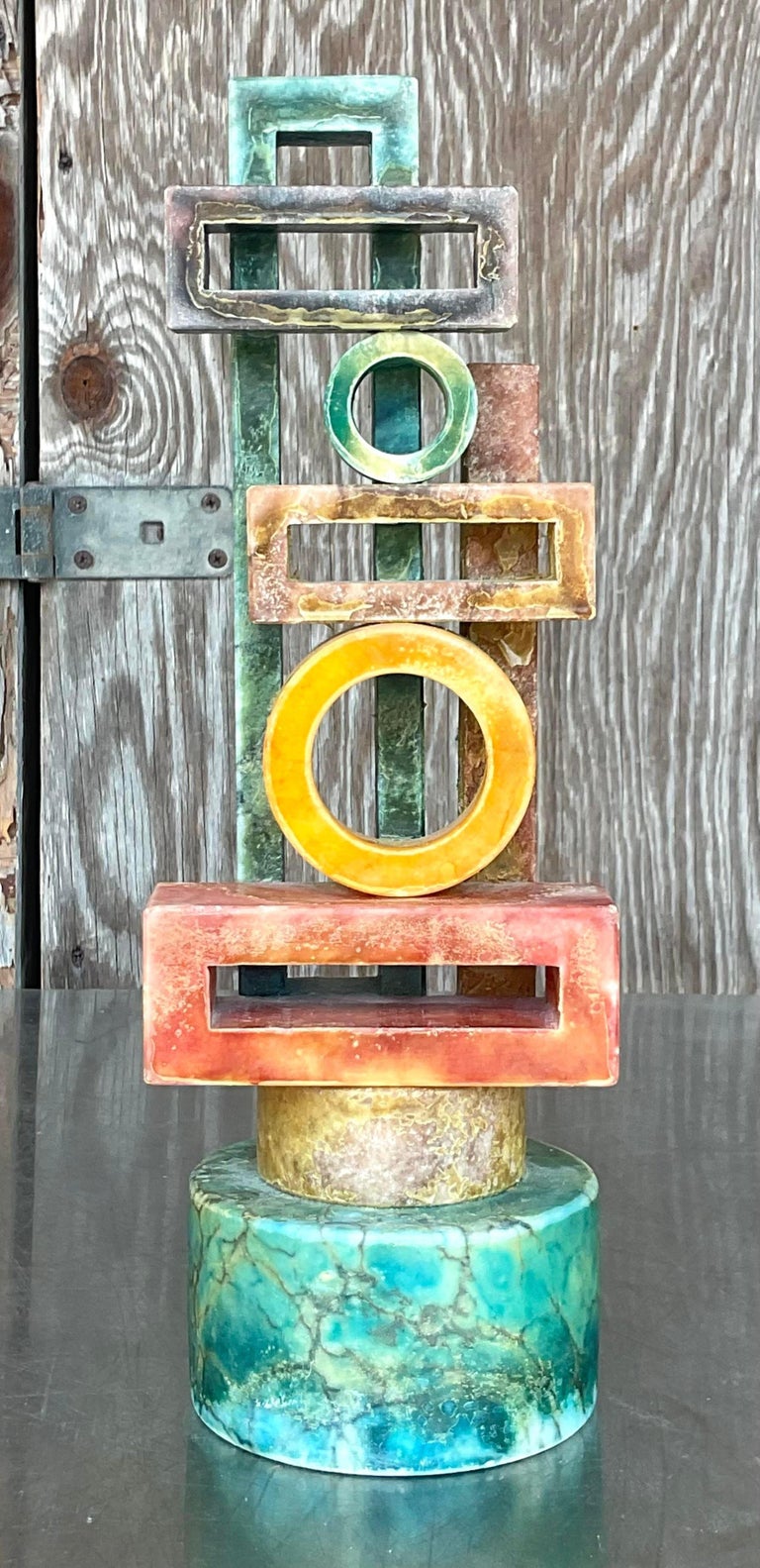 Vintage Boho Stacked Stone Geometric Sculpture For Sale at 1stDibs