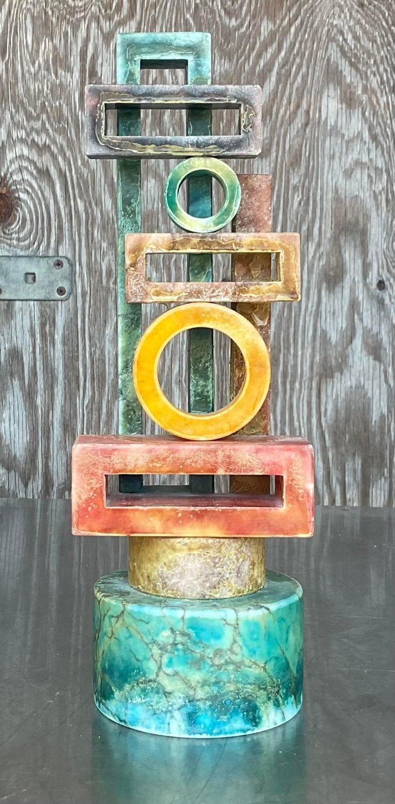 Vintage Boho Stacked Stone Geometric Sculpture For Sale at 1stDibs