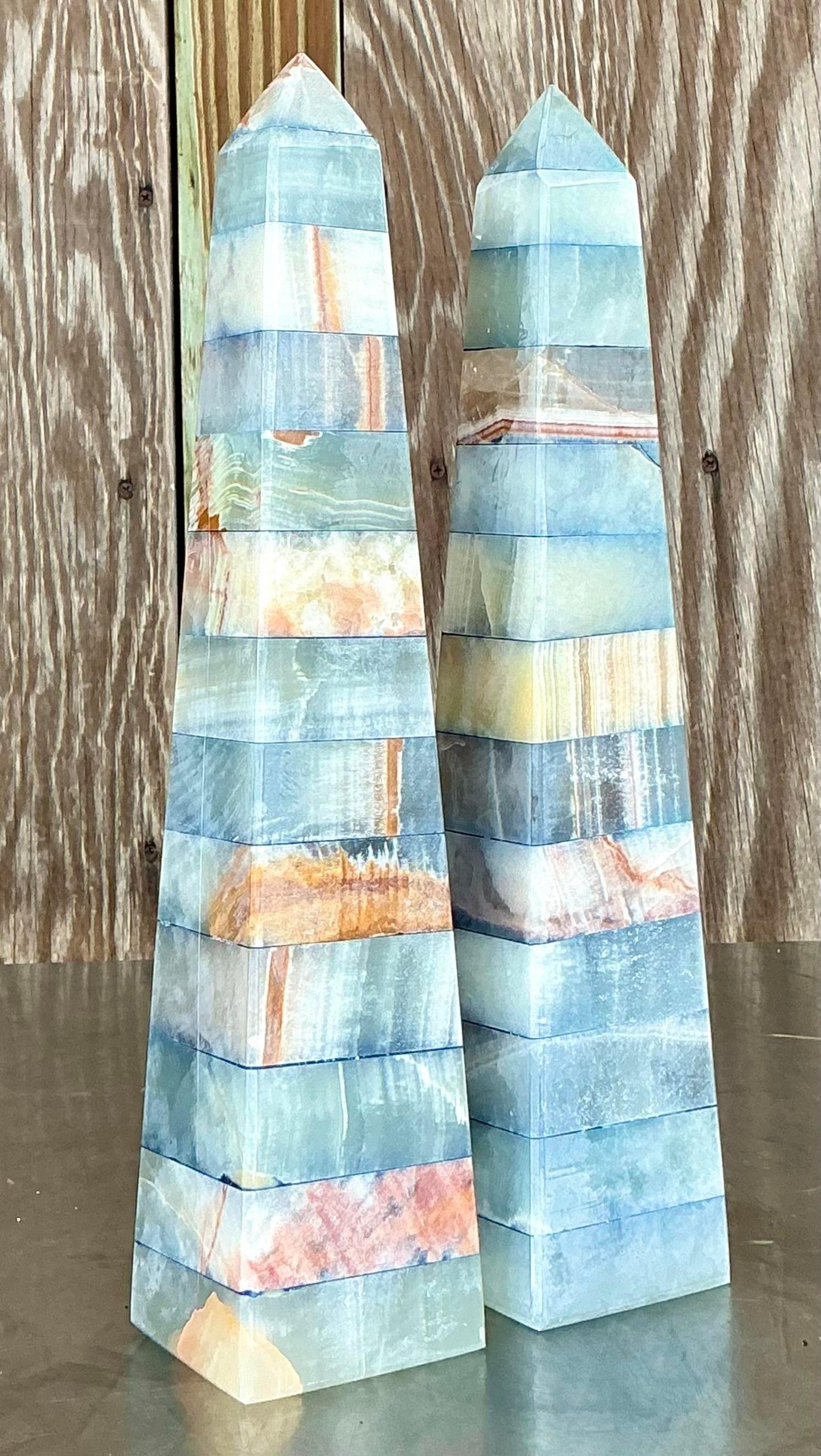Vintage Boho Stacked Stone Obelisks - a Pair For Sale at 1stDibs