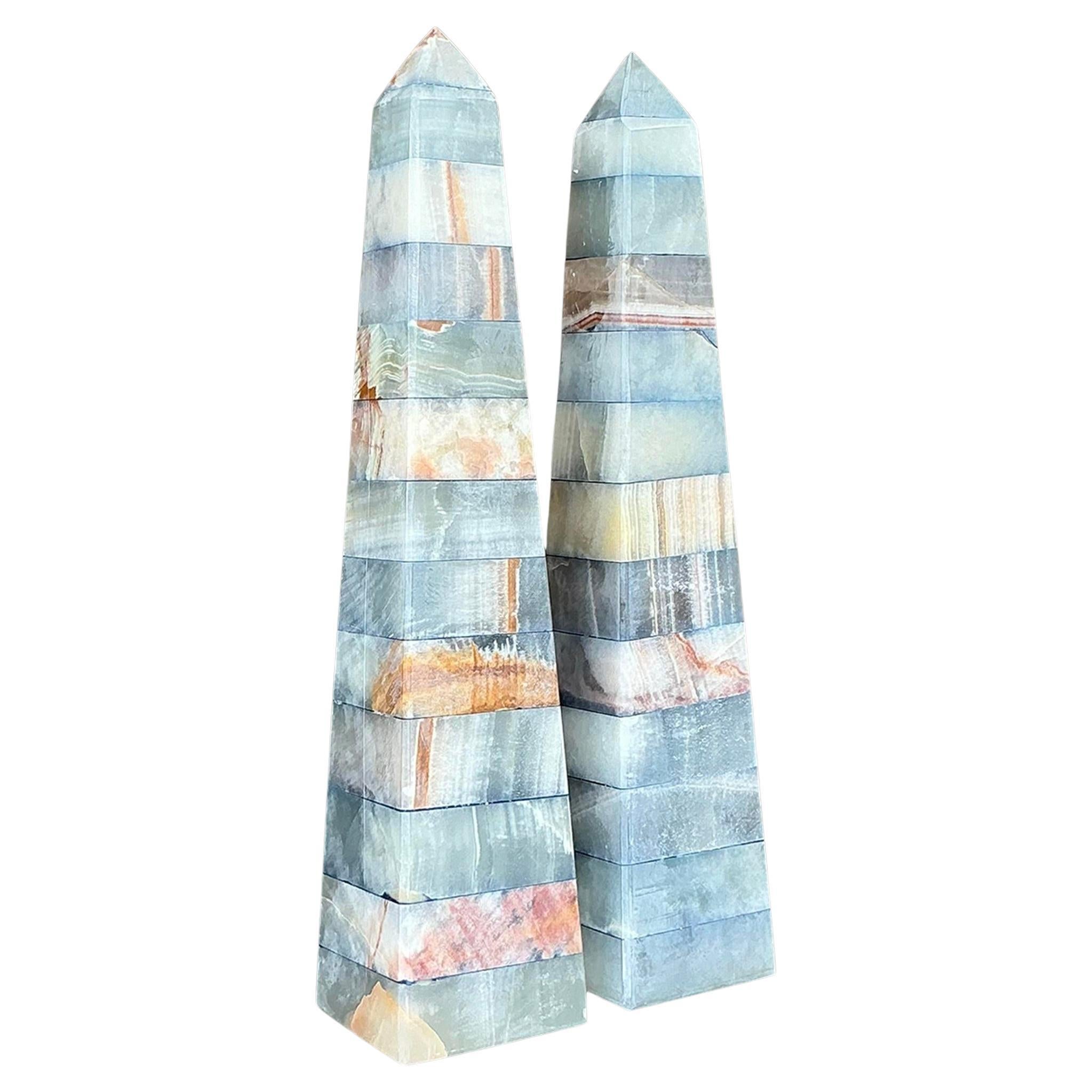 Vintage Regency Stacked Stone Obelisks - a Pair at 1stDibs