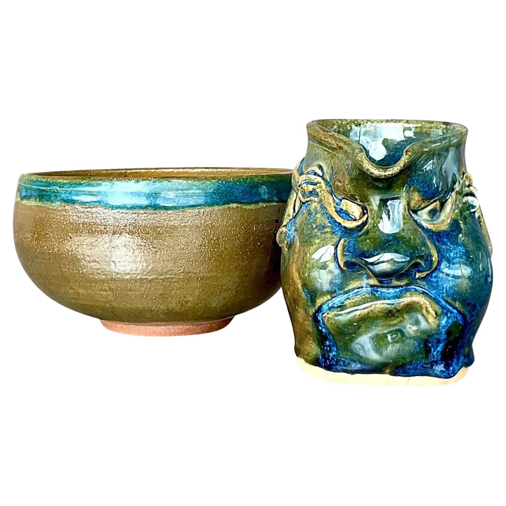 Vintage Boho Studio Pottery Plates- Set of 8 For Sale at 1stDibs