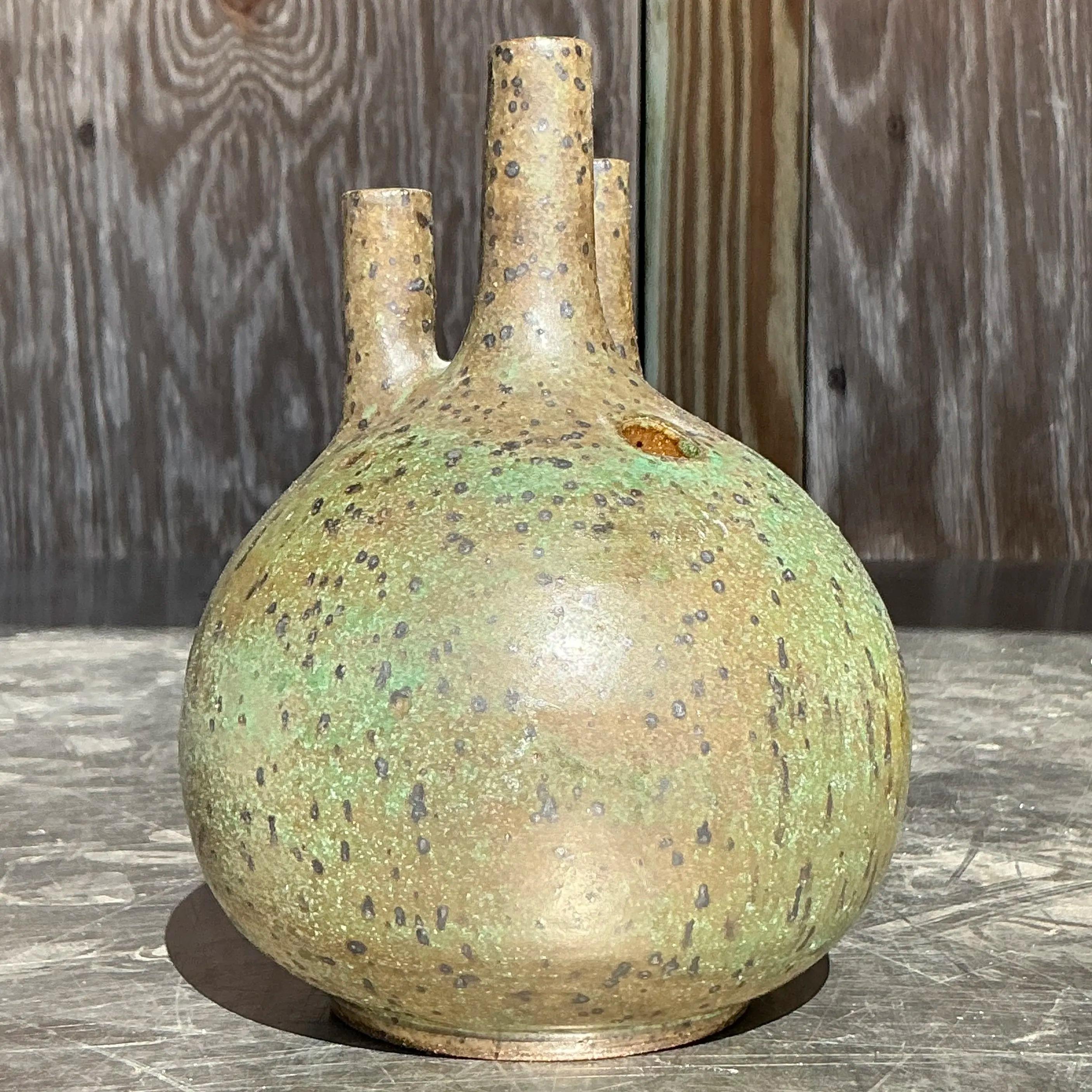 Vintage Boho Studio Pottery Stem Vase For Sale at 1stDibs