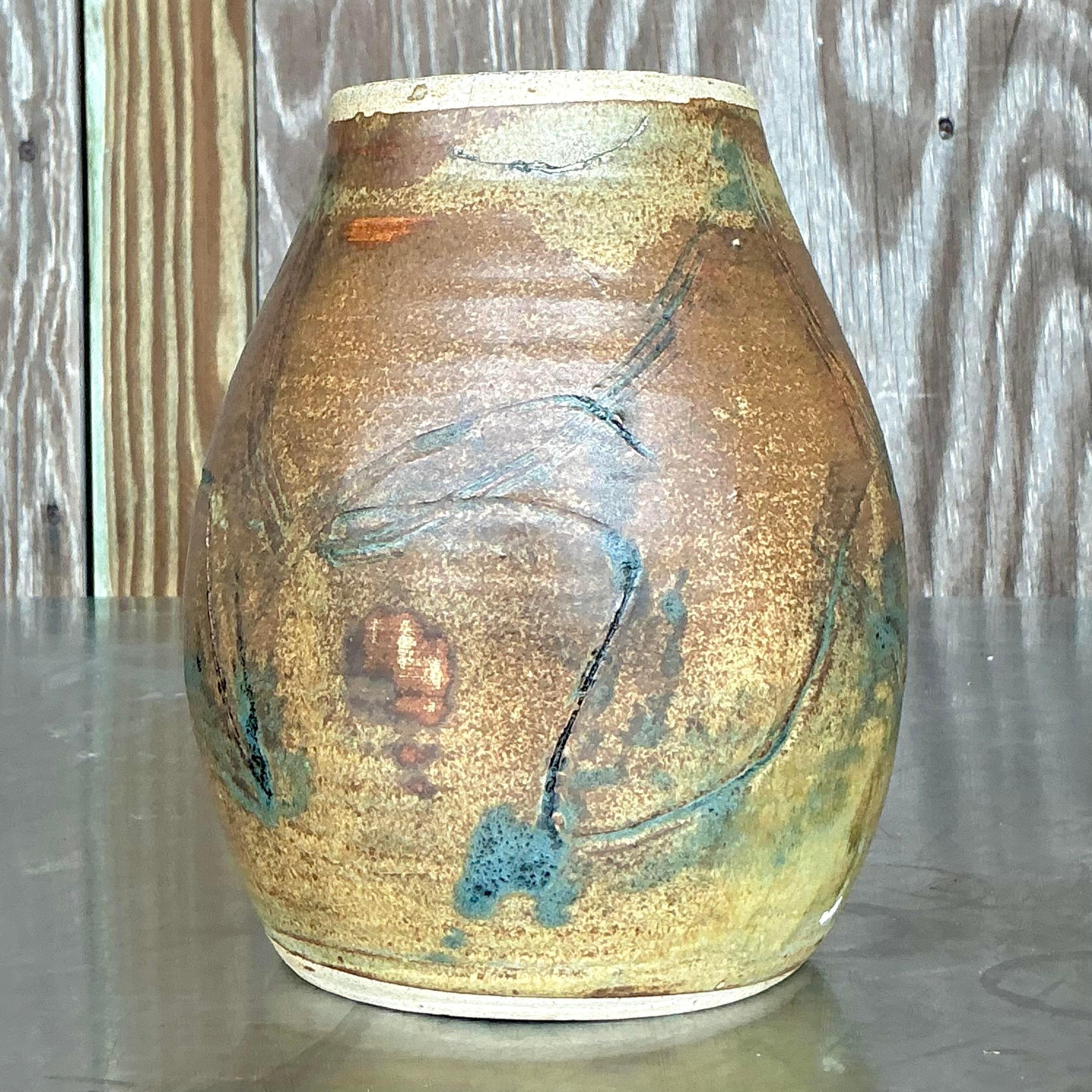 Vintage Boho Studio Pottery Vase For Sale at 1stDibs