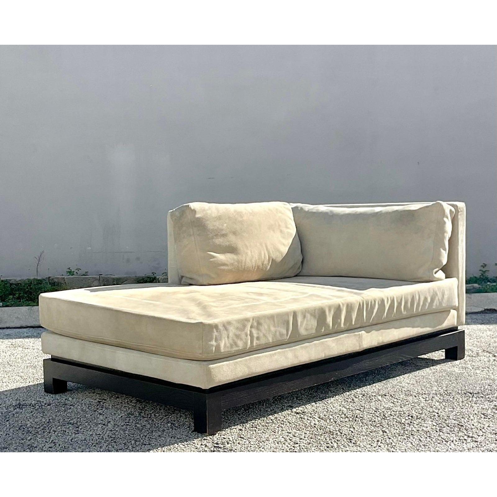 Vintage Boho Suede Chaise Lounge After Christian Liagre For Sale at 1stDibs