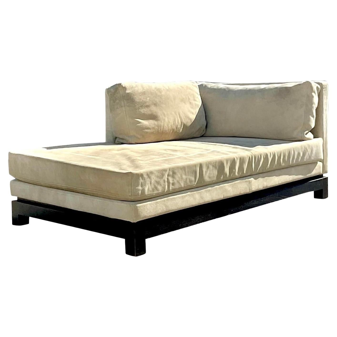 Vintage Boho Suede Chaise Lounge After Christian Liagre For Sale at 1stDibs