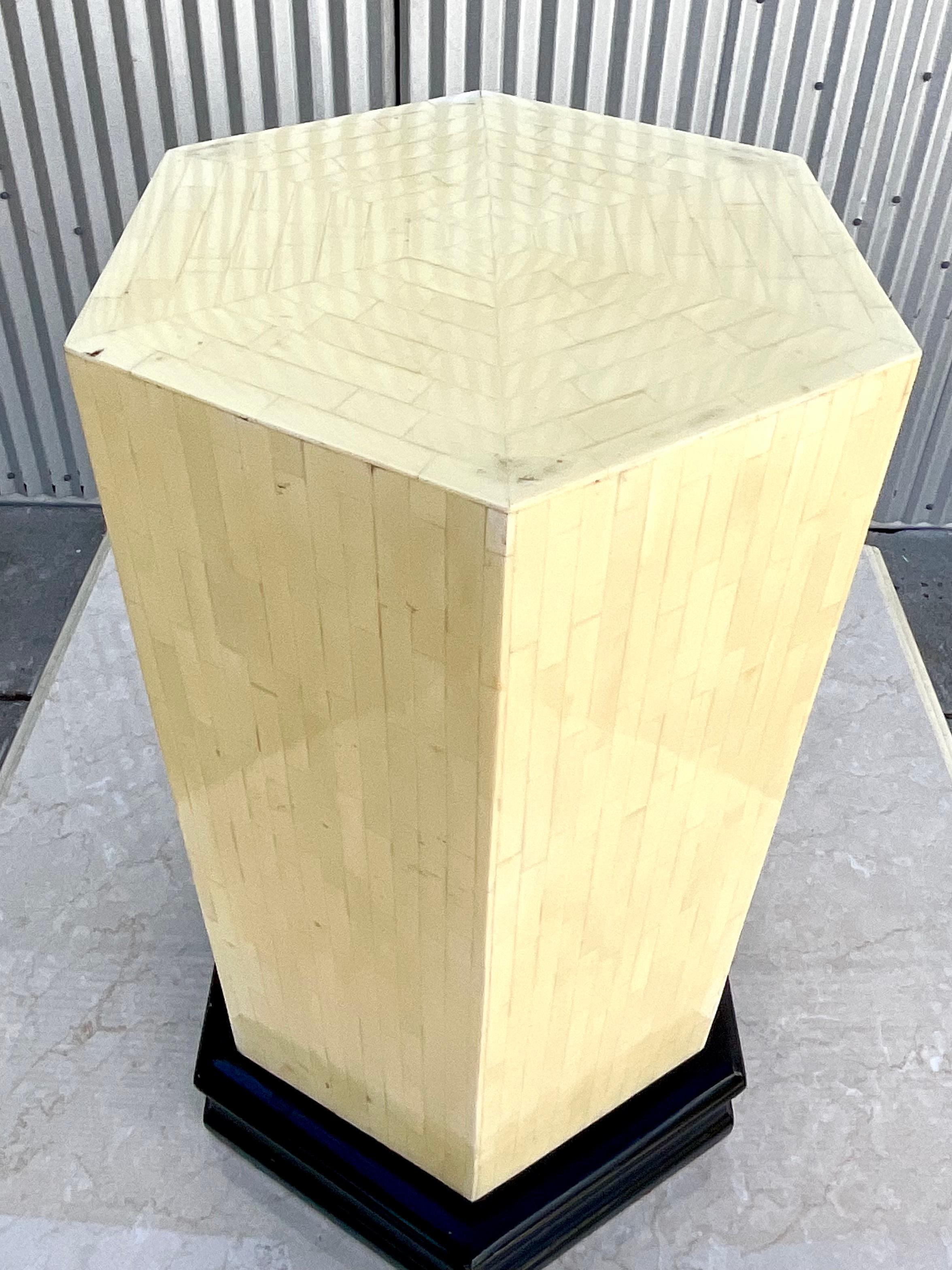 Vintage Boho Tessellated Bone Pedestal For Sale at 1stDibs