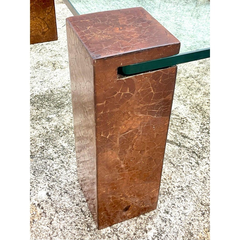 Vintage Boho Tessellated Coconut Shell Coffee Table For Sale at 1stDibs