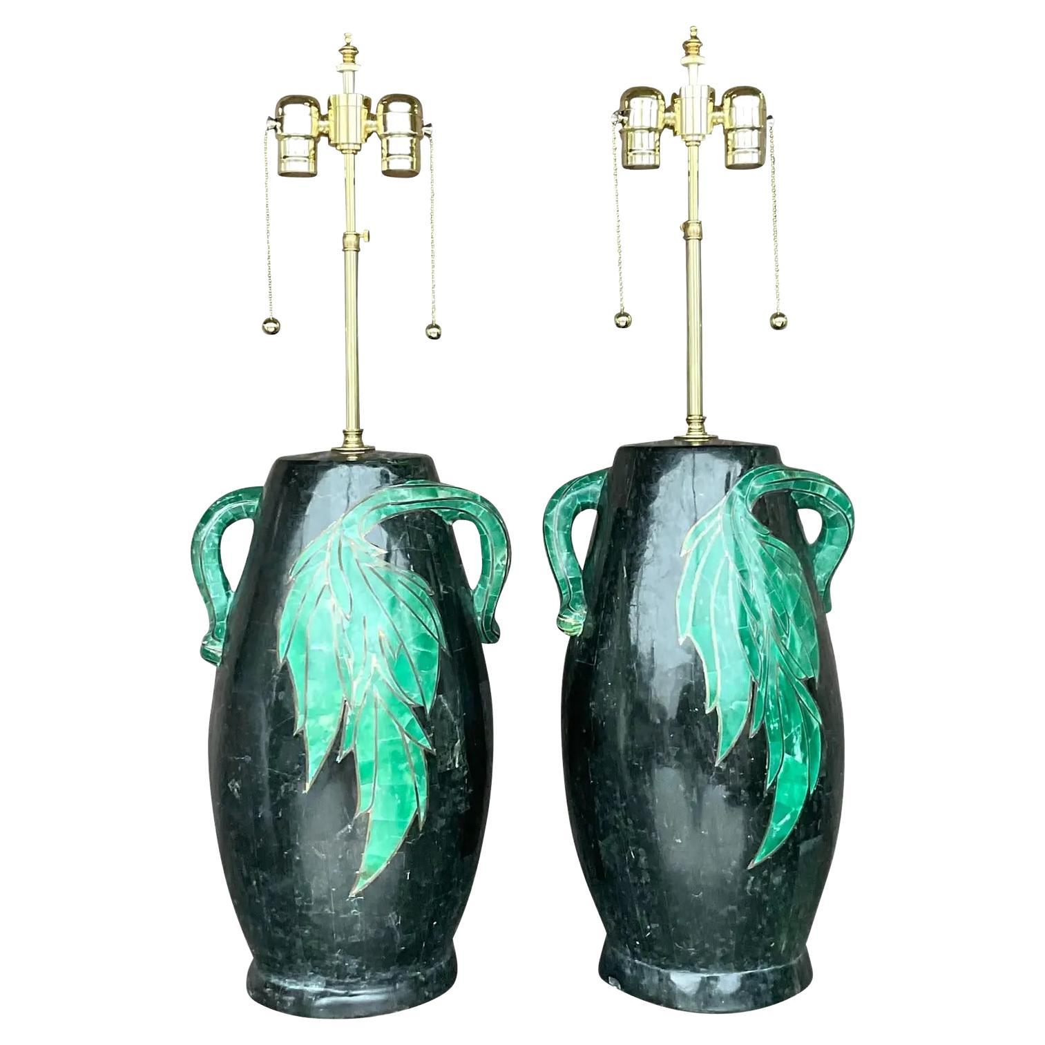 Pair of Kelly Wearstler Tessellated Marble Lamps at 1stDibs