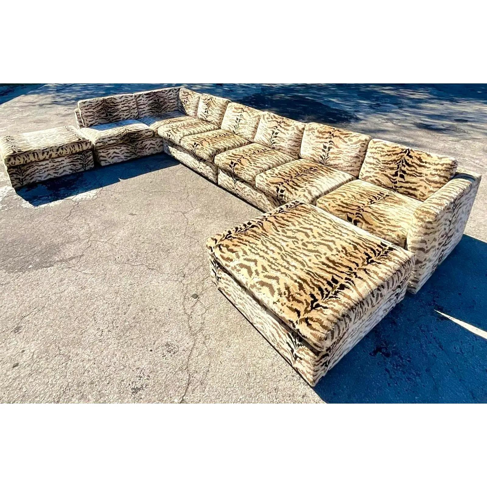 Vintage Boho Tiger Stripe Sectional Sofa at 1stDibs
