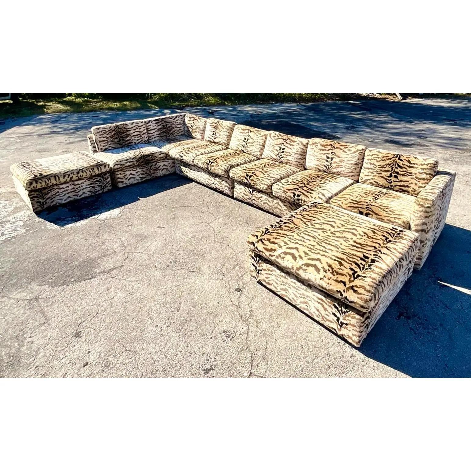Vintage Boho Tiger Stripe Sectional Sofa at 1stDibs