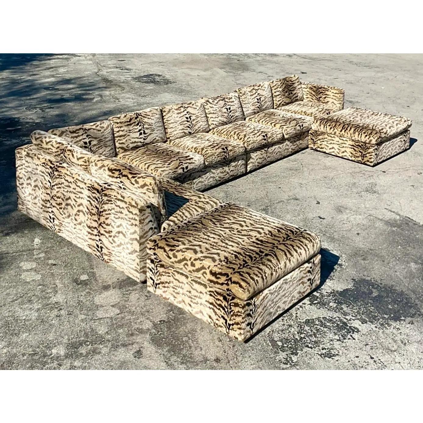 Vintage Boho Tiger Stripe Sectional Sofa at 1stDibs