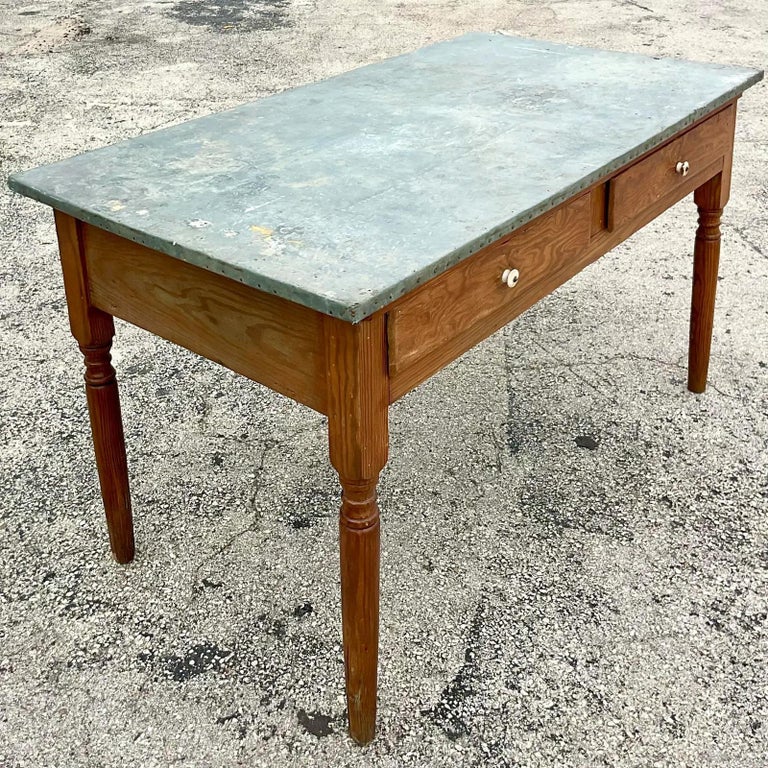 Vintage Boho Tin Wrapped Table For Sale at 1stDibs