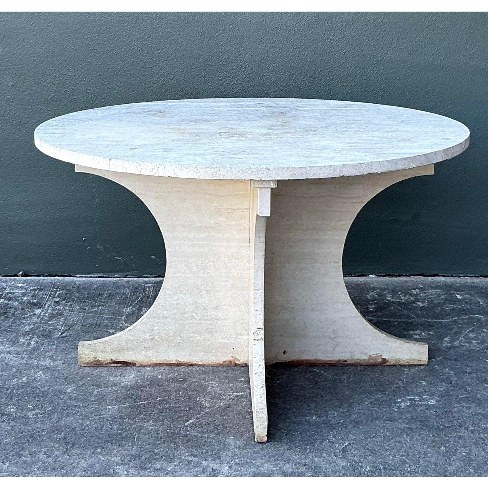 Vintage Boho Travertine Center Hall Table For Sale at 1stDibs