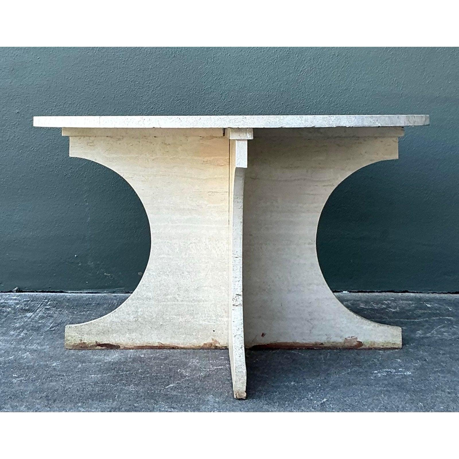 Vintage Boho Travertine Center Hall Table For Sale at 1stDibs