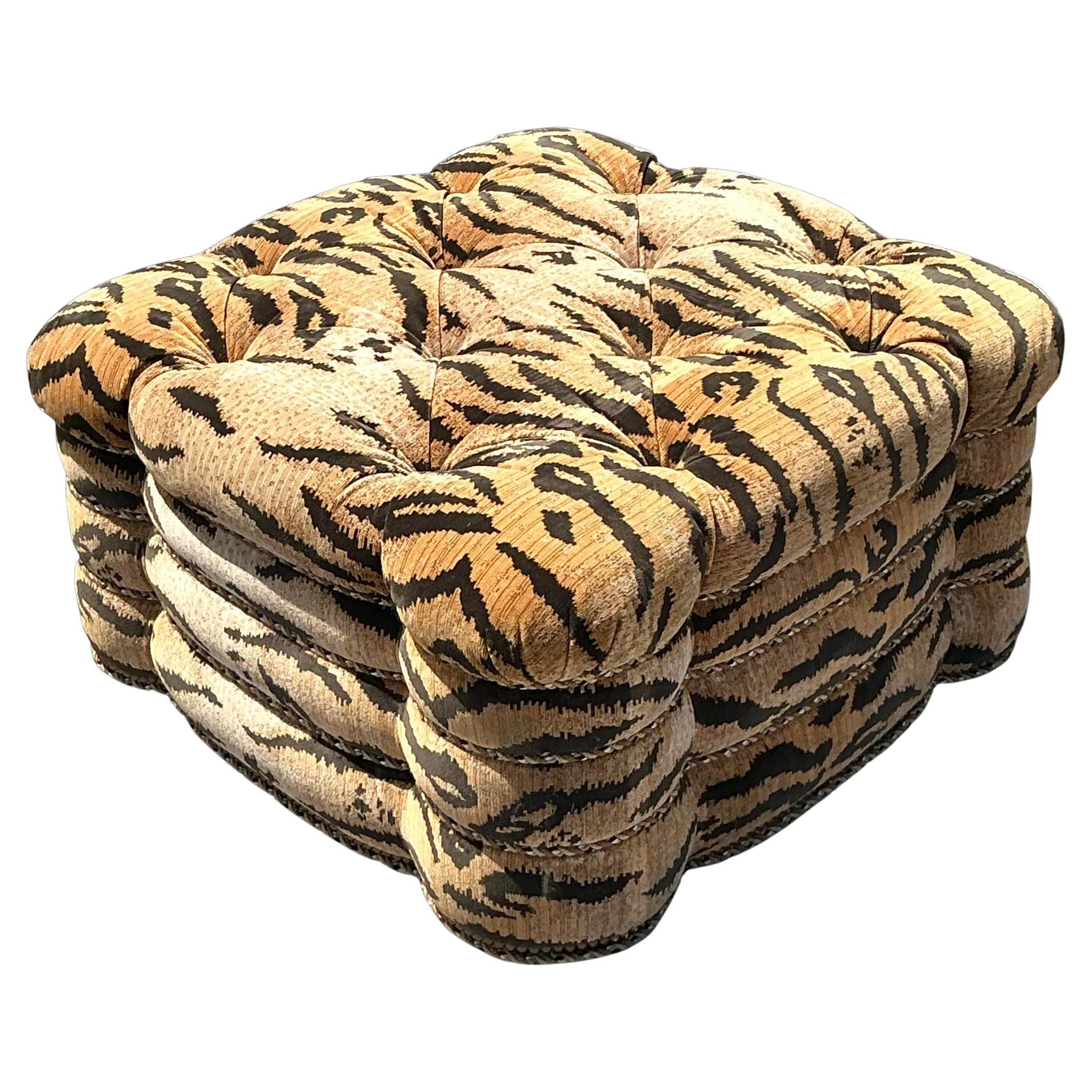 Vintage Boho Tufted Tiger Ottoman For Sale at 1stDibs