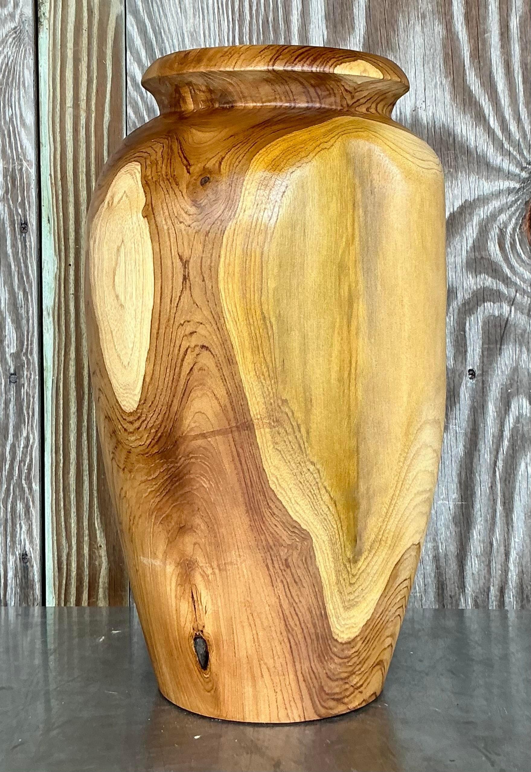 Vintage Boho Turned Wood Tall Vase For Sale at 1stDibs
