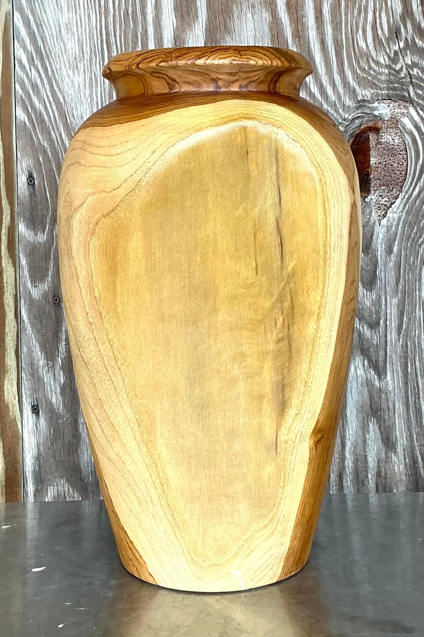 Vintage Boho Turned Wood Tall Vase For Sale at 1stDibs
