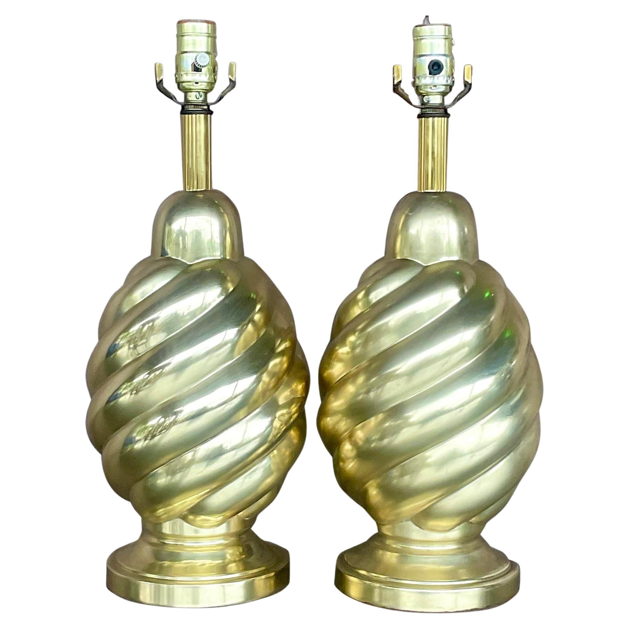 Vintage Boho Twisted Brass Lamps - a Pair For Sale at 1stDibs