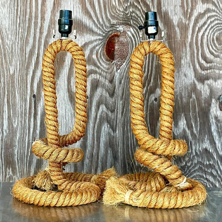 Vintage Boho Twisted Rope Table Lamps, a Pair For Sale at 1stDibs