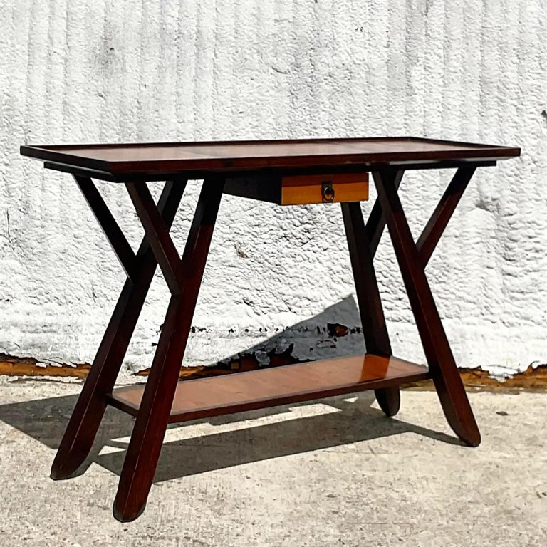 Vintage Boho Two Tone Console Table For Sale at 1stDibs