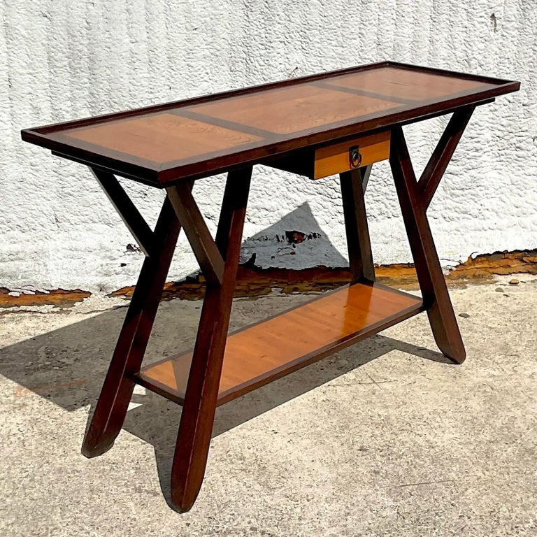 Vintage Boho Two Tone Console Table For Sale at 1stDibs