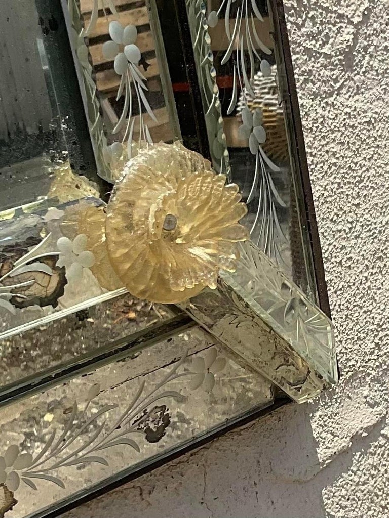 Vintage Boho Venetian Etched Glass Mirror For Sale at 1stDibs