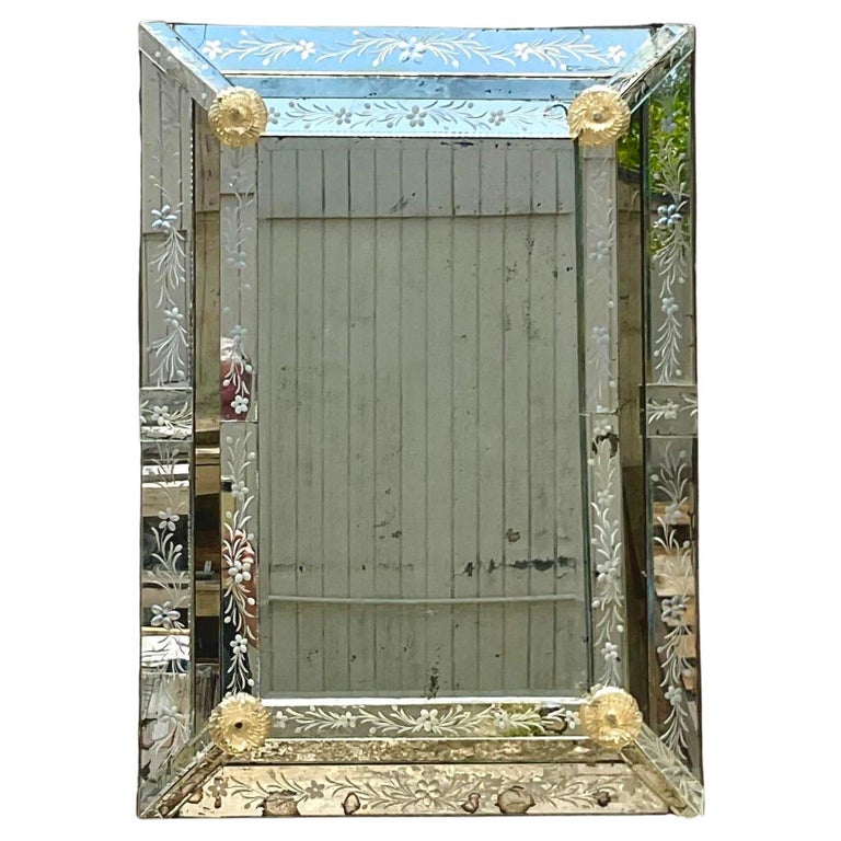 Vintage Boho Venetian Etched Glass Mirror For Sale at 1stDibs