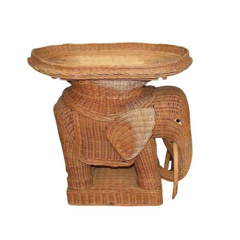 Vintage Boho Wicker Rattan Elephant Side Table Style of Mario Lopez ...