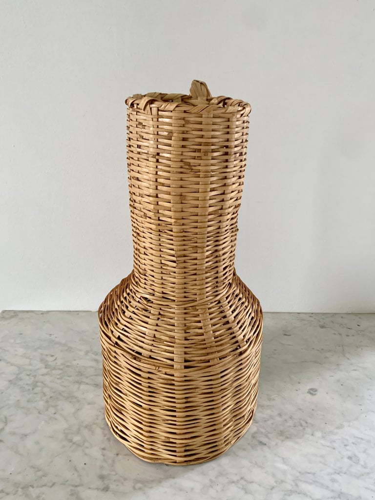 Vintage Boho Wicker Vase Basket For Sale at 1stDibs