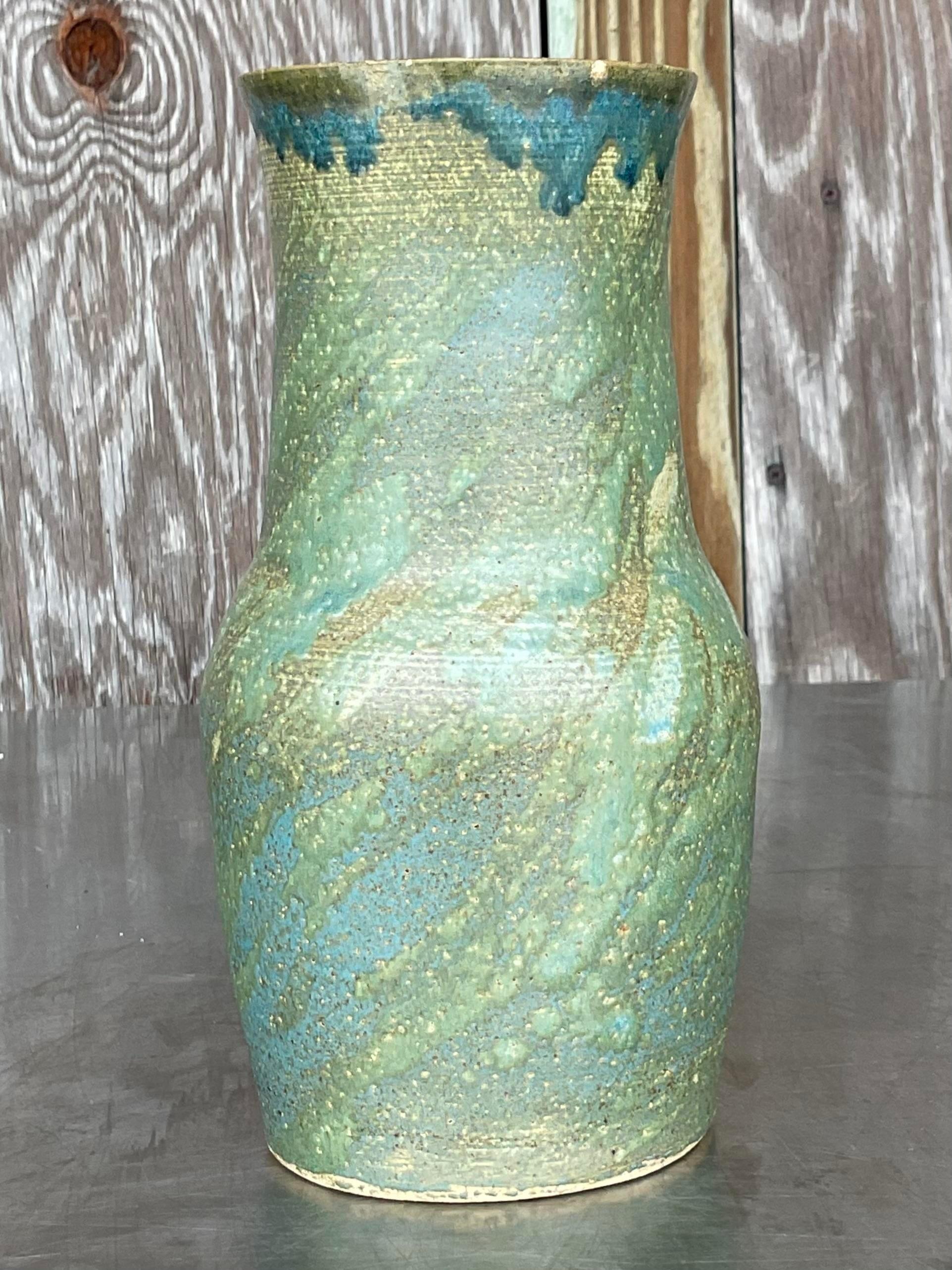 Vintage Boho Wood and Pottery Vases - Set of 2 For Sale at 1stDibs
