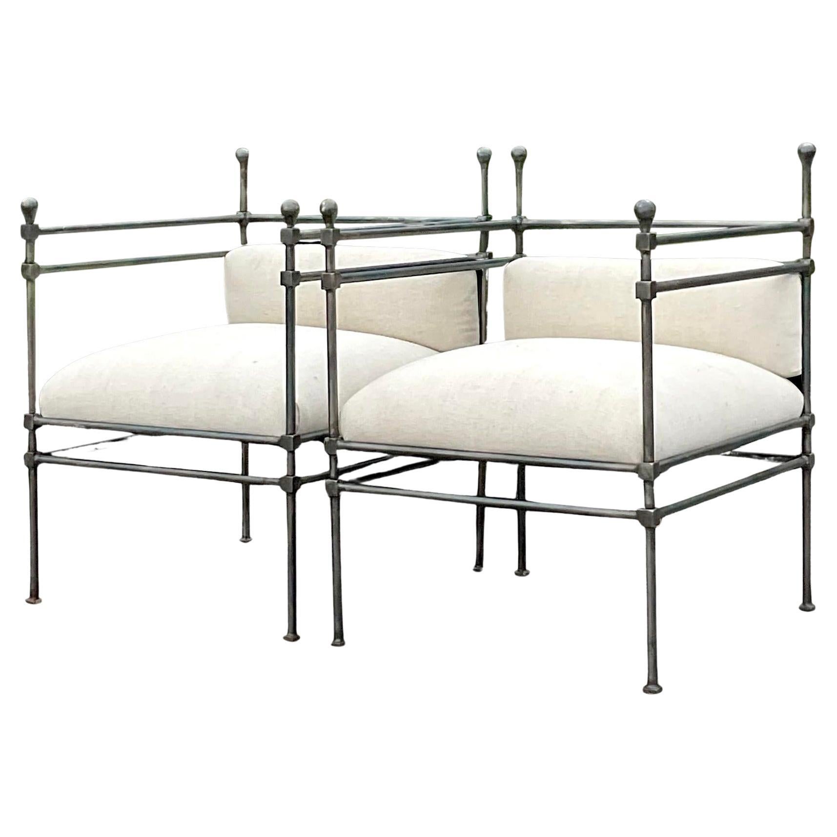 Pair of Vintage French Wrought Iron and Wood Slat Bouncer Garden Lounge ...