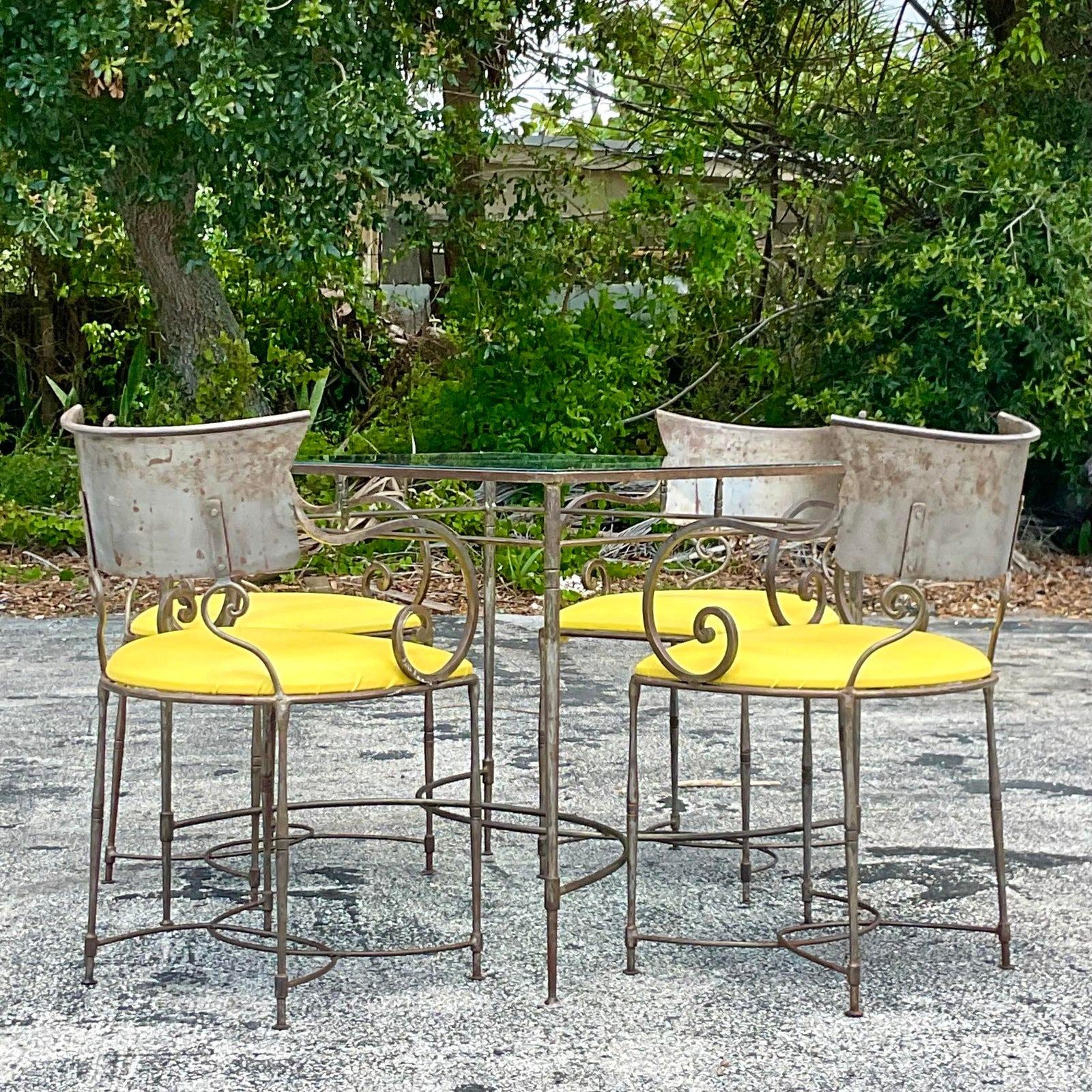 Vintage Boho Wrought Iron Swirl Outdoor Dining Set at 1stDibs | boho ...