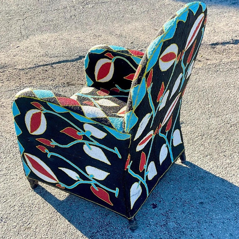 Vintage Boho Yoruba Beaded Arm Chair For Sale at 1stDibs
