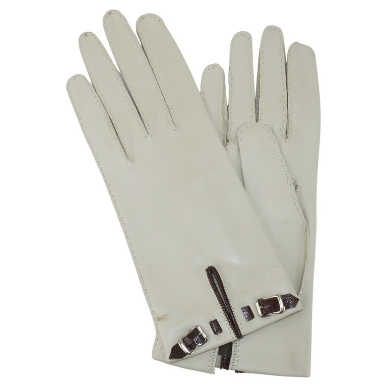 Vintage Bone Leather Gloves With Buckle Accents For Sale at 1stDibs