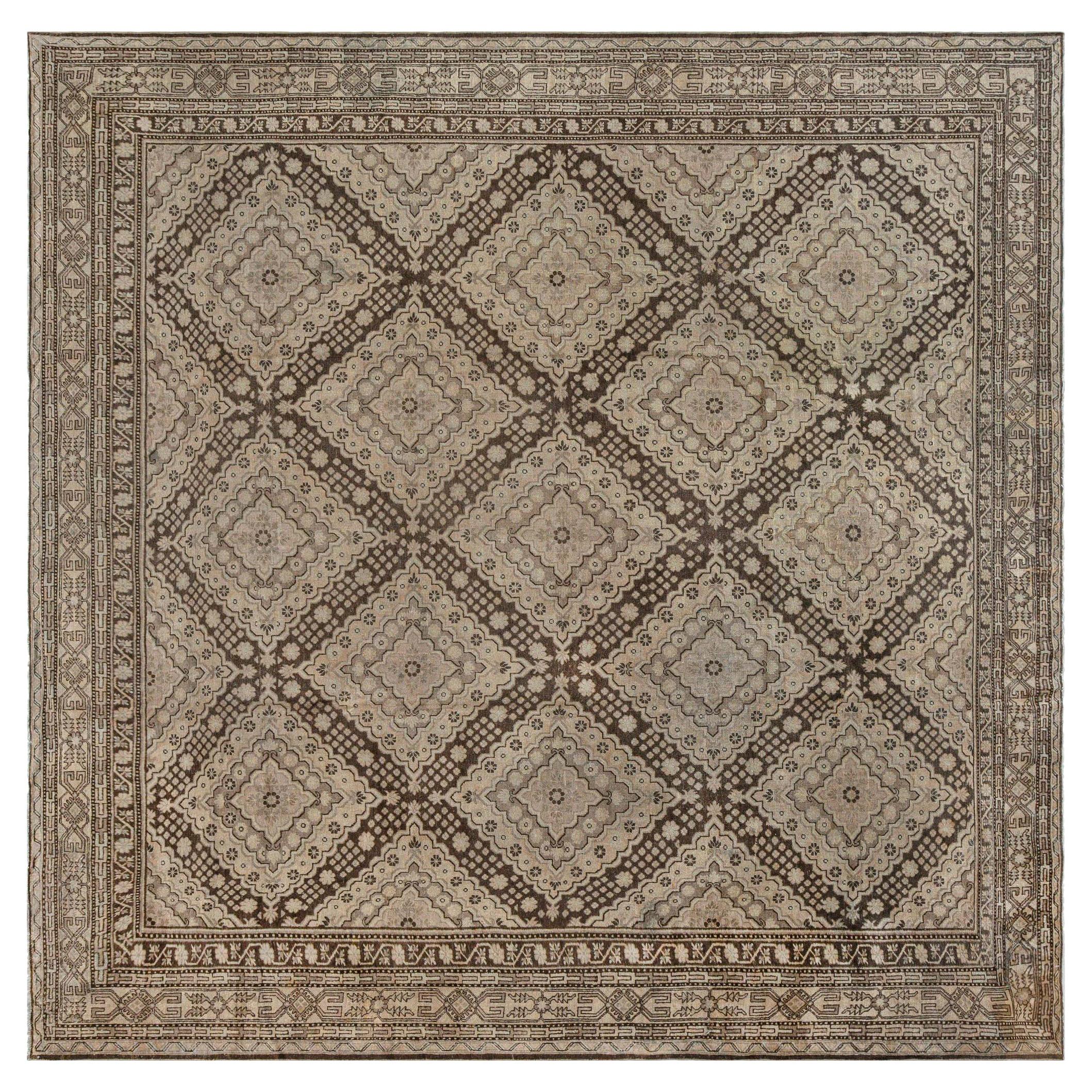 Brown and Beige Traditional Hand-Knotted Wool Rug For Sale at 1stDibs
