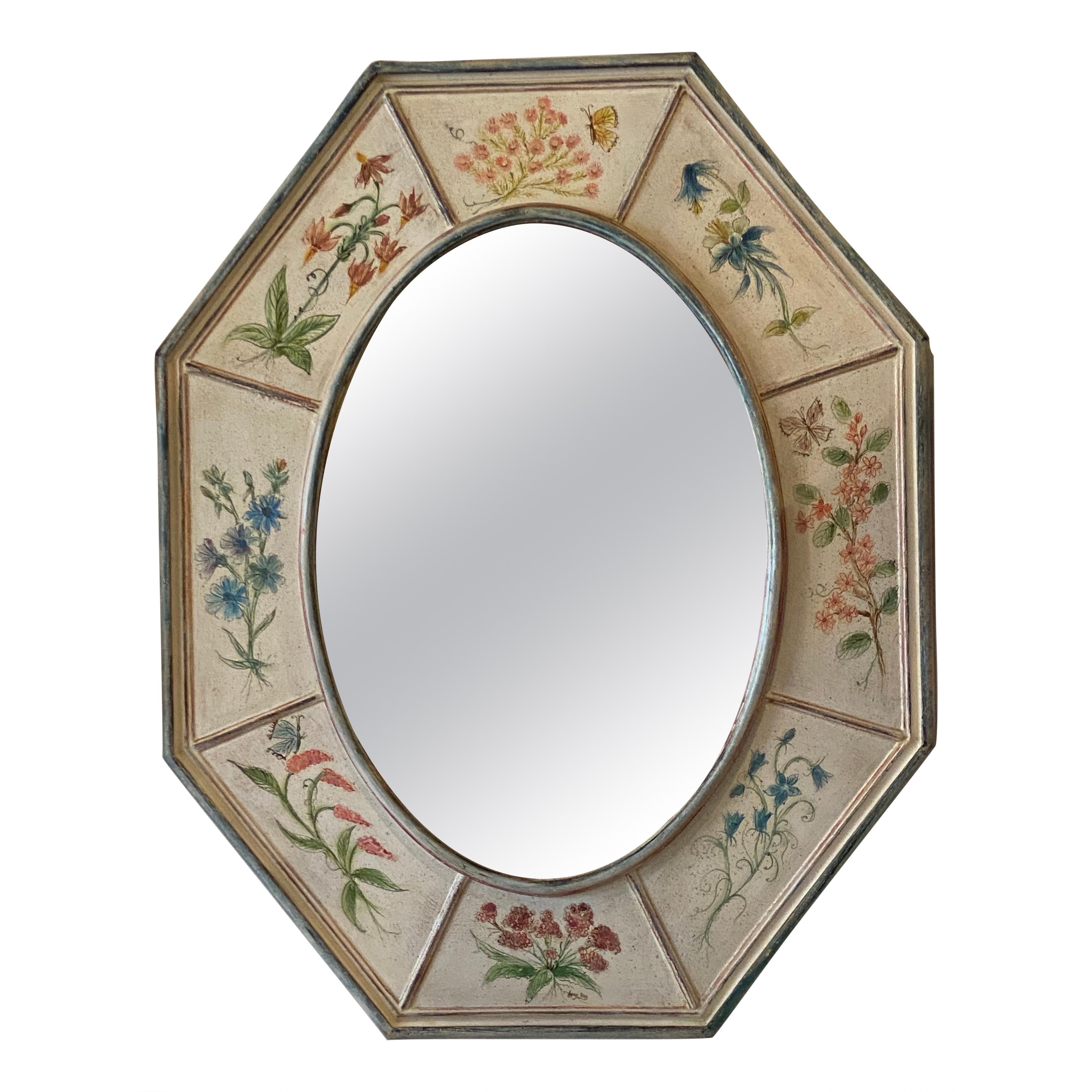 Vintage Botanical Hand Painted Signed Wall Mirror Flowers Butterflies ...