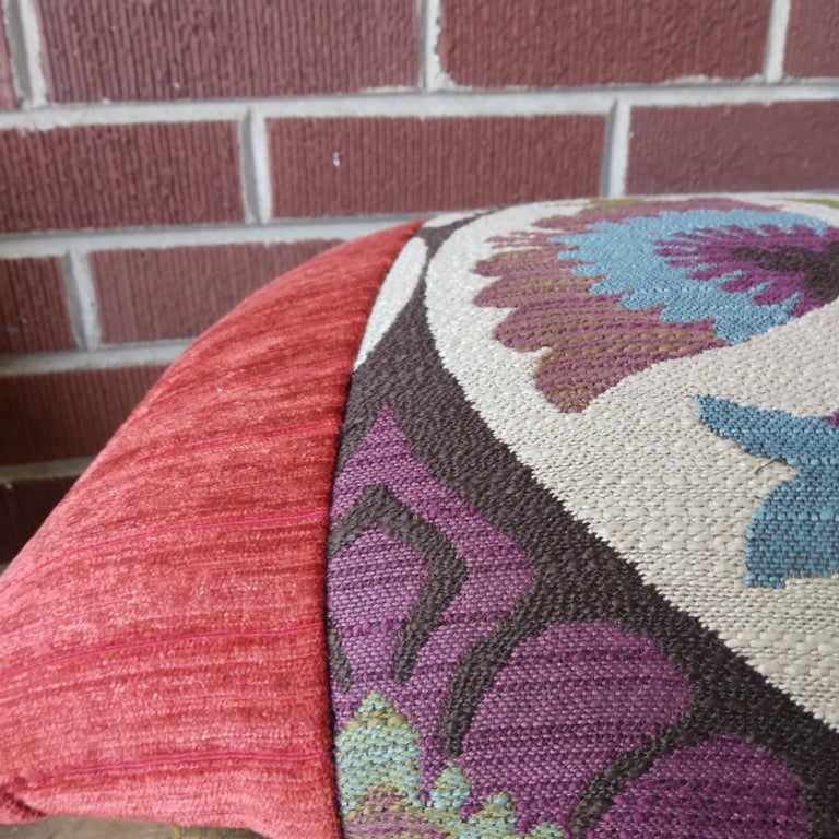 Vintage Botanical Weave and Ribbed Chenille Footstool in Turquoise and ...
