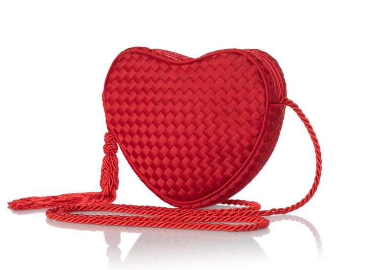 Vintage Bottega Veneta Red Silk Heart Crossbody Bag at 1stDibs | red ...