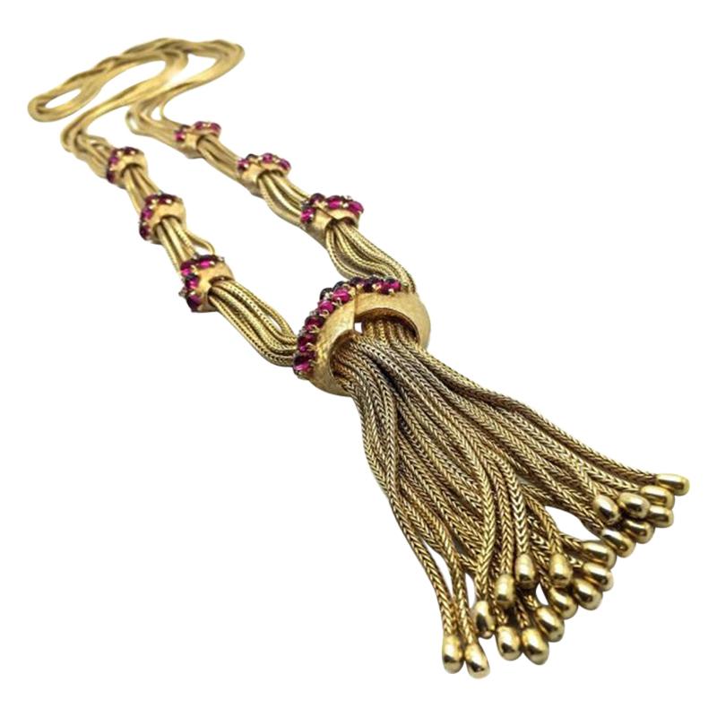 Vintage Boucher Faux Ruby and Crystal Gilt 1960s Sautoir Necklace at ...