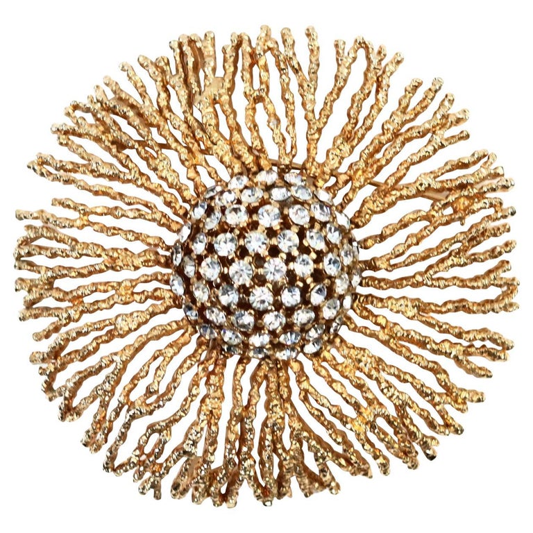 Vintage Boucher Gold and Diamante Brooch Circa 1960s For Sale at 1stDibs
