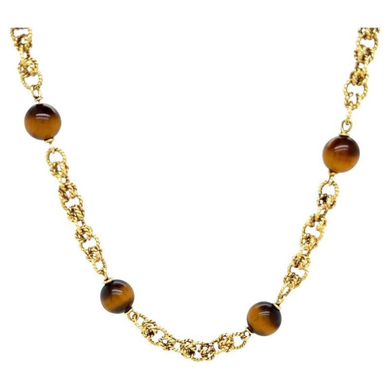 Vintage Boucheron French 18 Karat Yellow Gold 43 Inch Tiger's Eye ...