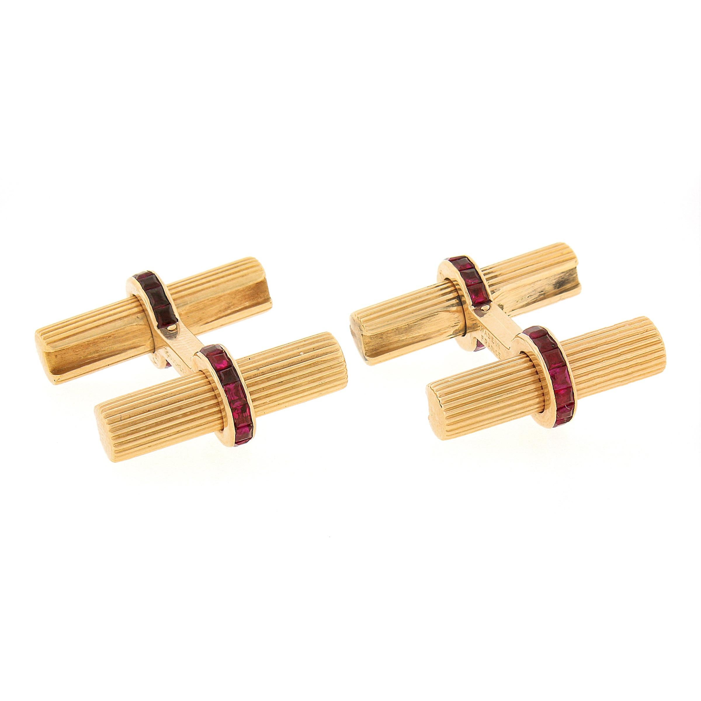 Vintage Boucheron French 18K Yellow Gold Channel Ruby Grooved Cylinder ...