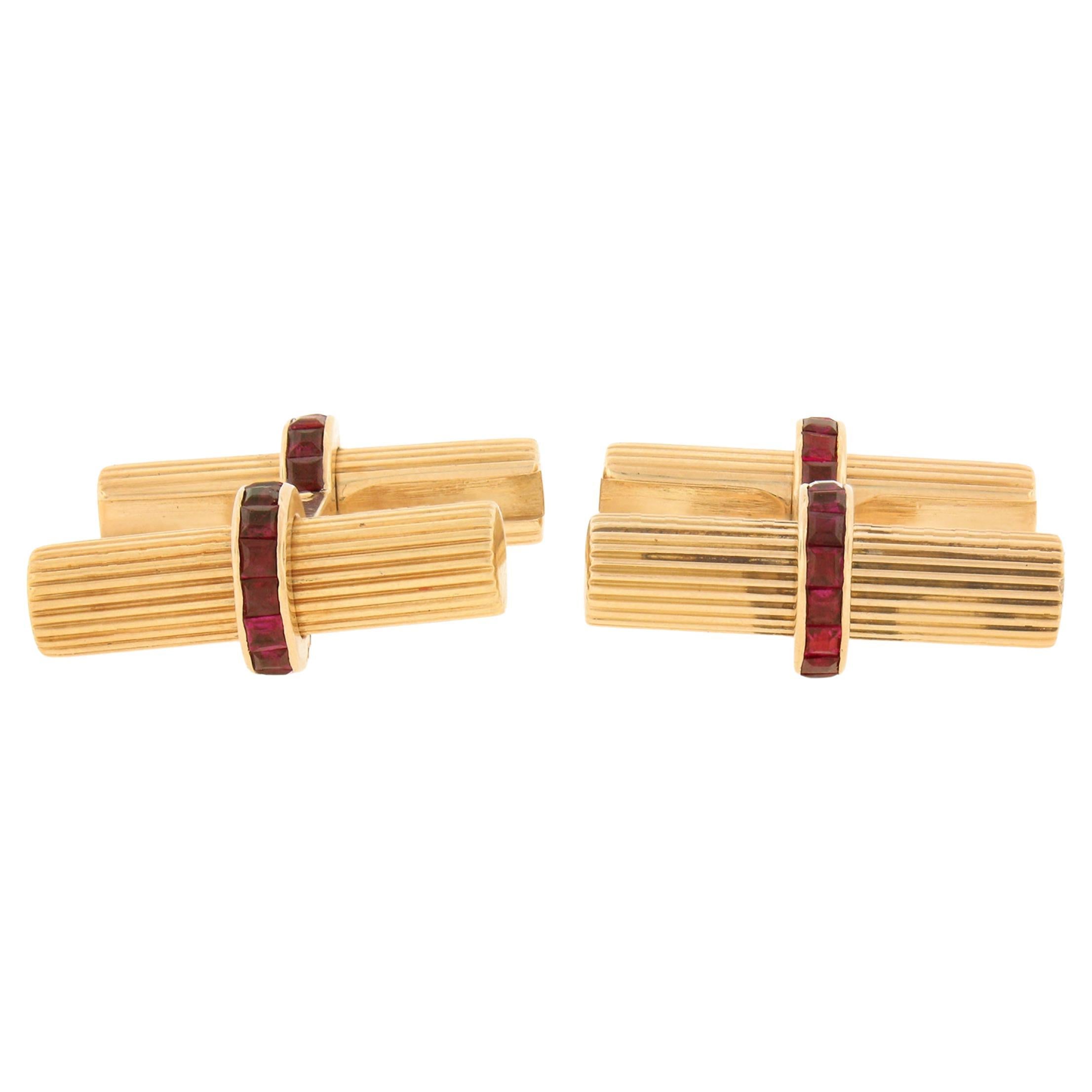 Vintage Boucheron French 18K Yellow Gold Channel Ruby Grooved Cylinder ...