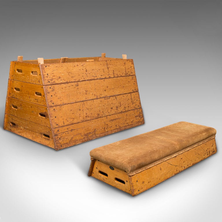 Vintage Box Vault, English, Beech, Suede Leather, Gymnastic Apparatus ...