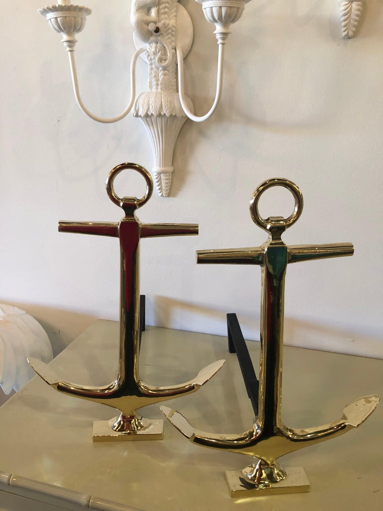 Vintage Brass Anchor Fireplace Andirons Palm Beach, a Pair at 1stDibs ...