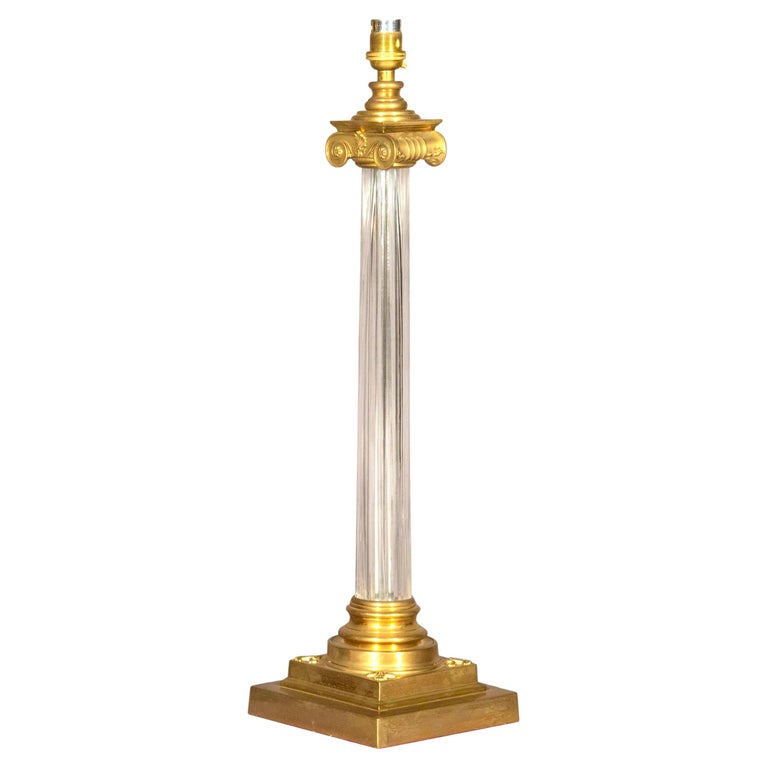 Vintage Brass and Glass Ionic Column Lamp For Sale at 1stDibs